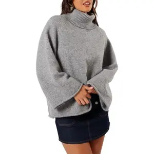 PETAL & PUP Bindy Oversize Turtleneck Sweater - Grey Marle