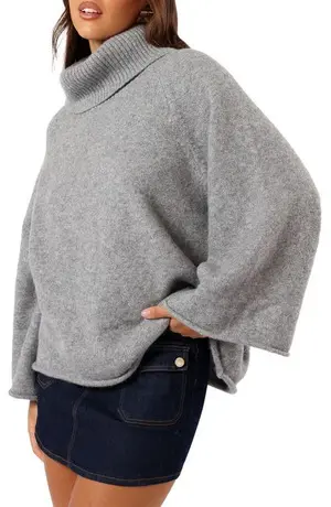 PETAL & PUP Bindy Oversize Turtleneck Sweater - Grey Marle