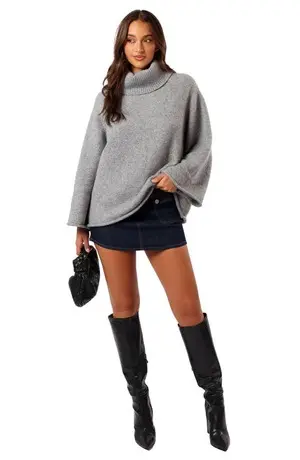 PETAL & PUP Bindy Oversize Turtleneck Sweater - Grey Marle