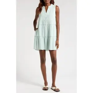 Elan Elan Tiered Cotton-Blend Dress Teal Light
