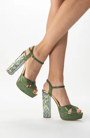 FREYA ROSE Cher Verde Pearl Heel Sandal - Green