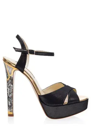 FREYA ROSE Cleopatra Noir Ankle Strap Pearl Heel Sandal - Black