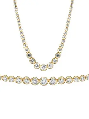 BLISS DIAMOND 11 1/2ct Graduated Lab Grown Diamond Tennis Necklace - 14k Yellow Gold