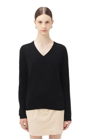 GOBI MONGOLIAN CASHMERE Essential Cashmere V-neck Sweater - Black