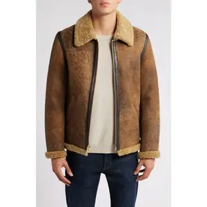 SCHOTT Genuine Shearling Collar Sheepskin Bomber Jacket