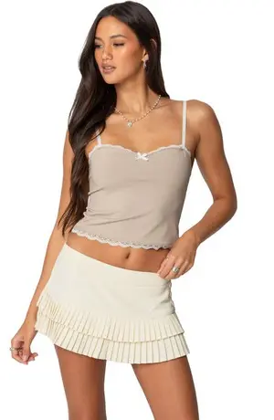 EDIKTED Alara Lace Trim Crop Camisole - Beige