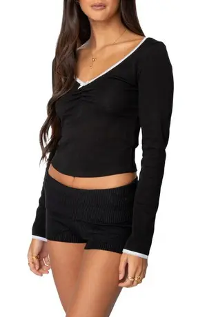EDIKTED Sophia Contrast Trim Top - Black
