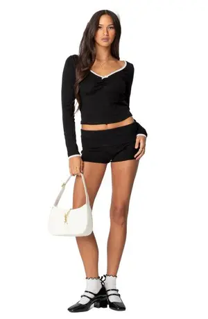 EDIKTED Sophia Contrast Trim Top - Black