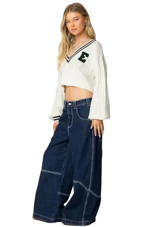 EDIKTED V-neck Cable Sweater