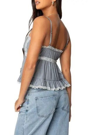 EDIKTED Lace Trim Babydoll Camisole - Gray