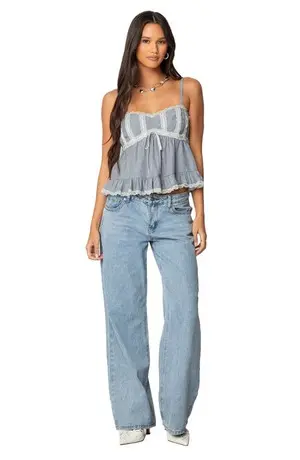 EDIKTED Lace Trim Babydoll Camisole - Gray