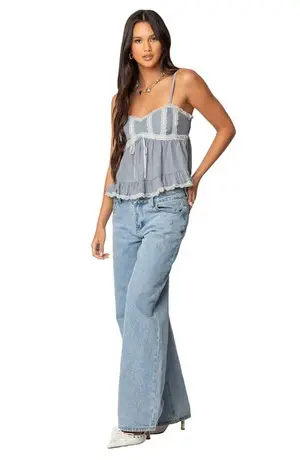 EDIKTED Lace Trim Babydoll Camisole - Gray