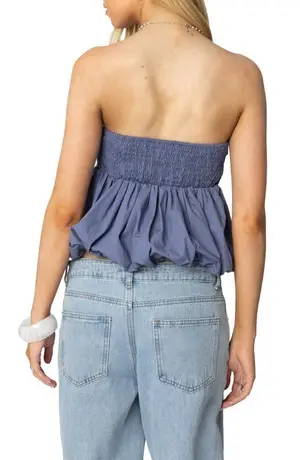 EDIKTED Serina Strapless Bubble Hem Top - Blue