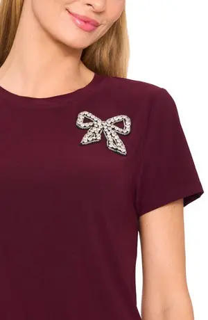 CECE DUPRAZ Embellished Bow T-shirt - Rich Cabernet