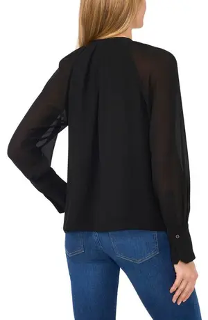 CECE DUPRAZ Tie Neck Georgette Top - Rich Black