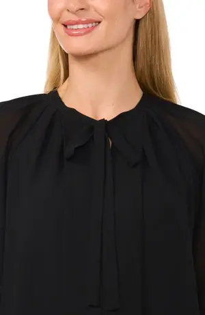 CECE DUPRAZ Tie Neck Georgette Top - Rich Black
