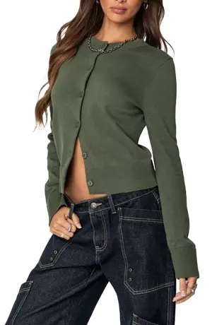 EDIKTED Hollie Cotton Cardigan - Olive