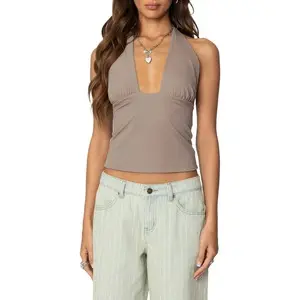 EDIKTED Mila Deep Square Neck Halter Stretch Top