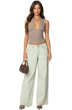 EDIKTED Mila Deep Square Neck Halter Stretch Top