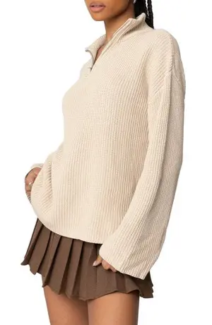 EDIKTED Amour High Neck Oversized Pullover Sweater - Beige