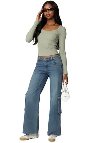 EDIKTED Makenna Ribbed Scoop Neck Top - Green