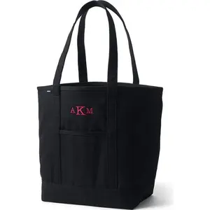 LANDS' END Open Top Long Handle Canvas Tote Bag - Black/black