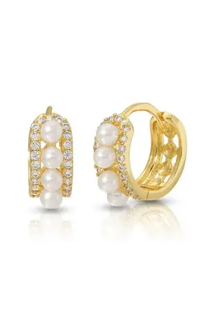 JOY DRAVECKY JEWELRY Vivian Imitation Pearl Huggie Hoop Earrings - Gold