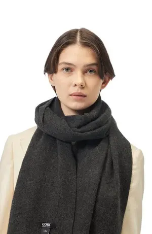 Gobi Cashmere Oversized Cashmere Woven Scarf Charcoal