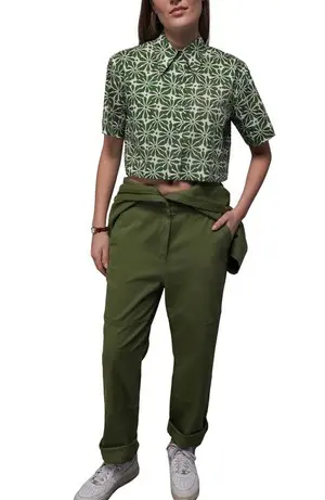 WILDFANG WILDFANG Essential Cropped Button-Up Talavera Moss Green