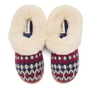 DEARFOAMS Hannah Festive Knit Clog Slipper - Red Combo