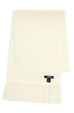 GOBI MONGOLIAN CASHMERE Cashmere Fringed Scarf Off White