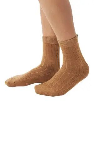 Gobi Cashmere GOBI Mongolian Cashmere Trim Knit Bed Socks Almond