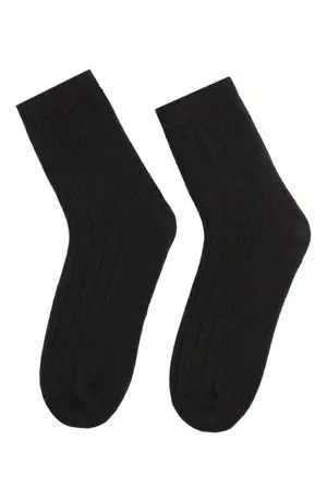 Gobi Cashmere Gobi Mongolian Cashmere Trim Knit Bed Socks - Black