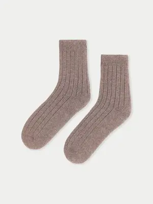 Gobi Cashmere GOBI Mongolian Cashmere Trim Knit Bed Socks Cocoa