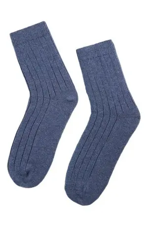 Gobi Cashmere GOBI Mongolian Cashmere Trim Knit Bed Socks Crown Blue