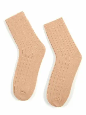 Gobi Cashmere GOBI Mongolian Cashmere Trim Knit Bed Socks Light Camel