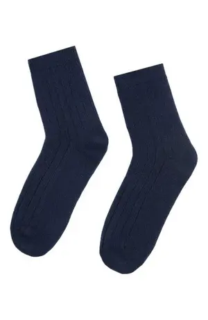 Gobi Cashmere GOBI Mongolian Cashmere Trim Knit Bed Socks Navy