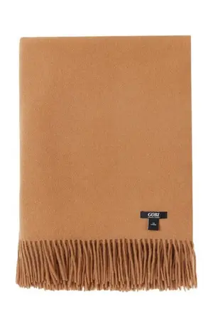 GOBI MONGOLIAN CASHMERE Large Blanket With Fringe - Almond