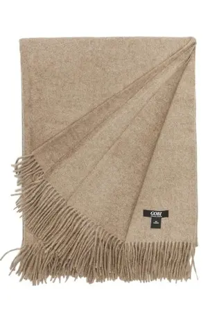 GOBI MONGOLIAN CASHMERE Large Blanket With Fringe Taupe