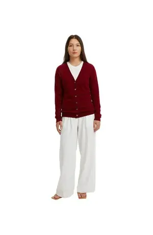 Gobi Cashmere Essential Cashmere V-neck Cardigan - Bordeaux