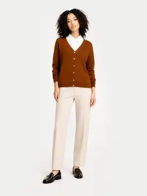 Gobi Cashmere Essential V-neck Cardigan - Chipmunk