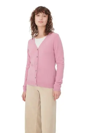 Gobi Cashmere Essential Cashmere V-neck Cardigan - Orchid Smoke