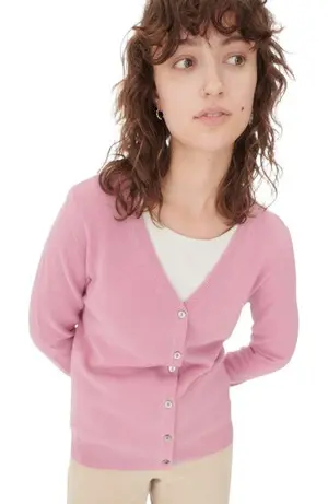 Gobi Cashmere Essential Cashmere V-neck Cardigan - Orchid Smoke