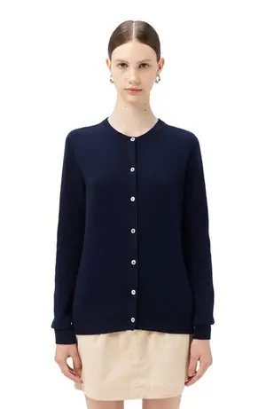 GOBI MONGOLIAN CASHMERE Essential Cashmere Crewneck Cardigan - Brilliant Navy