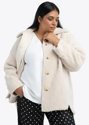 SEE ROSE GO Teddy Bear Shirt Jacket Plu Size