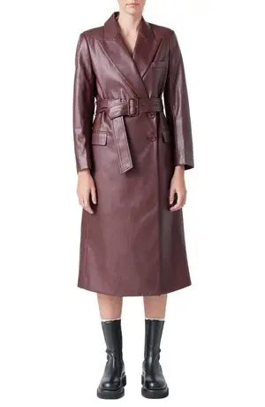Women's Burgundy Faux Leather Coats