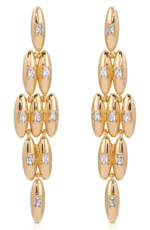 Ettika Baguette Cubic Zirconia Chandelier Earrings - Gold