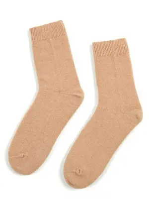 Gobi Cashmere Gobi Cashmere Jersey Knit Bed Socks Toasted Almond