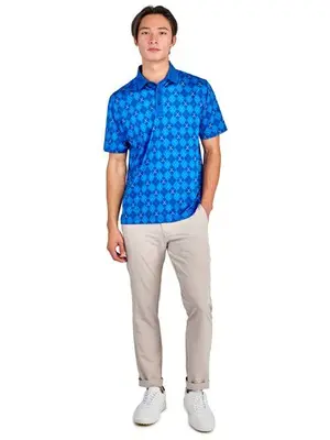 CON.STRUCT Regular Fit Golf Club Argyle Print Recycled Performance Golf Polo - Blue