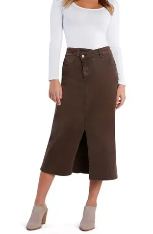WASH LAB DENIM Emmeline Crossover Waist Midi Skirt - Espresso